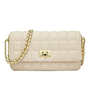 LAORENTOU Small Leather Crossbody Bag for Women Cowhide Quilted Shoulder Purse and Handbag Girl Classy Look Bag (Apricot)