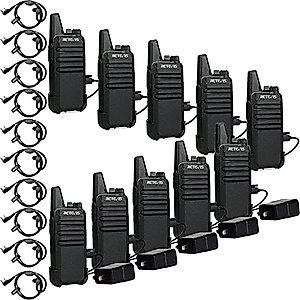 Retevis RT22 Two Way Radios (10 Pack) with Headset (10 Pack) ，Hands Free Long Rang Walkie Talkies with Six Way Multi Gang Charger Bundle with 2 Pin Adjustable Volume Headset with Mic