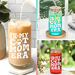 In My Cat Mom Cup Gifts for Cat Lover Cat Mom Gifts - 16 oz Cool Cat Mom Glass Coffee Cup with Straw and Lid - Unique Birthday Gift for Mothers Day Christmas for Cat Owners Cat Moms Gifts