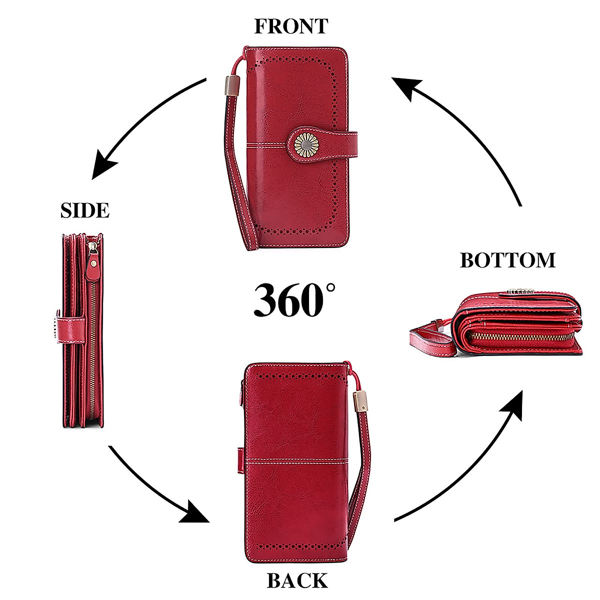 SENDEFN Wallets for Women Genuine Leather Credit Card Holder with RFID Blocking Large Capacity Wristlet