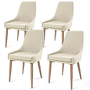 E&D FURNITURE Dining Chairs, Upholstered Metal Leg Living Room Chair Set of 4 Accent Beige Fabric Dining Comfy Chair for Kitchen and Dining Room
