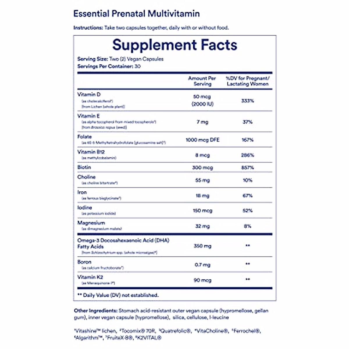 Ritual Prenatal Vitamin: Folate & Choline for Neural Tube Support, Omega-3 DHA for Fetal Brain Development, Iron, Calcium-Helper D3 & K2, Non-GMO, Citrus Essenced, 30 Day Supply, 60 Vegan Capsules