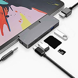 7-in-1 USB C Hub Adapter Multiport, with 4K HDMI, USB C PD Fast Charging and SD - Dongle Compatible with iPad Pro 2020 2018,iPad Air4, MacBook Pro/Air and More