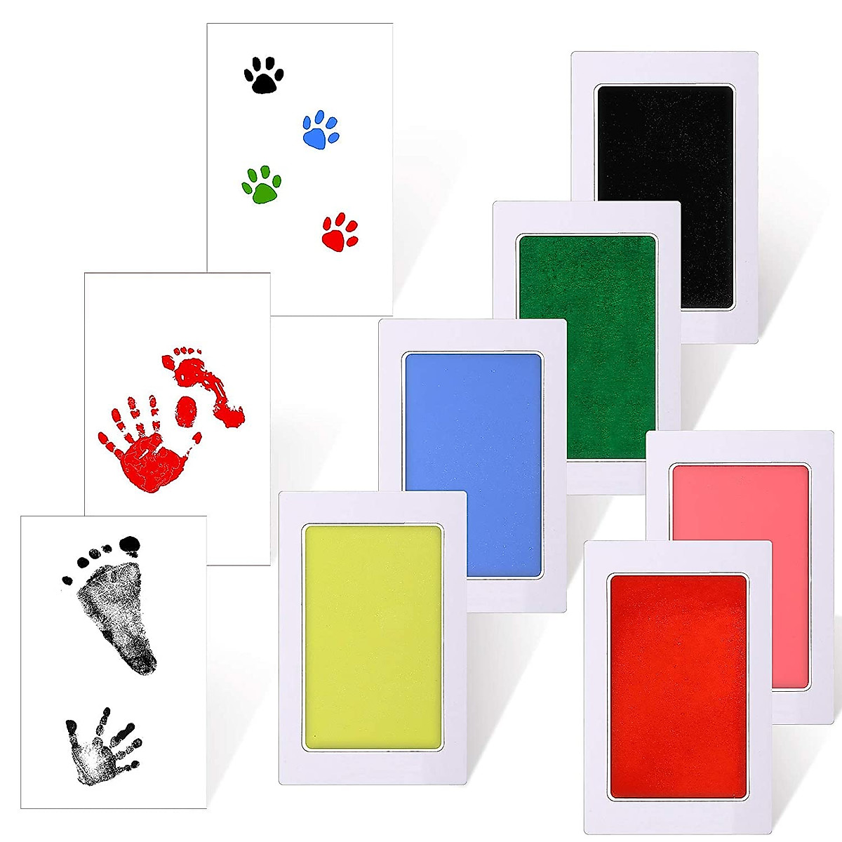 Outus 18 Pieces Baby Inkless Handprint and Footprint Kit 6 Safe Hand and Foot Ink Pad Clean Touch Dog Paw Print Stamp Kit and 12 Card for Newborn Registry Family Keepsake Baby Gift (Medium)