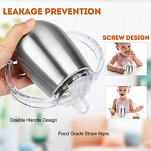 Vermida Kids Sippy Cup with Straws and Handles,8oz Spill Proof Insulate Kid Straw Tumbler with Lid,Stainless Steel Straw Toddlers Cup with Lid for School,Outdoor