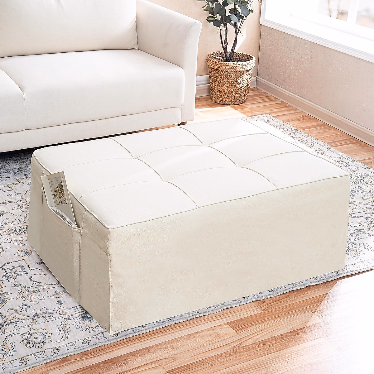 Naomi Home Convertible Sofa Bed, 4 in 1 Chair Bed Sleeper for Adults, Linen Sleeper Sofa Bed Chair, Ottoman Bed Sleeper with Adjustable Backrest, Modern fold Out Chair Bed for Living Room, Cream