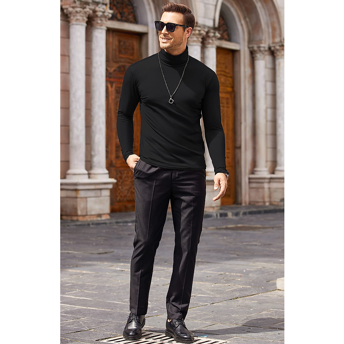 COOFANDY Men's Casual Slim Fit Turtleneck T Shirts Lightweight Basic Cotton Pullovers
