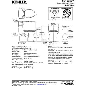 KOHLER K-5172-RA-0 San Souci Comfort Height Toilet, 25.31 x 16.38 x 27.75 inches, White