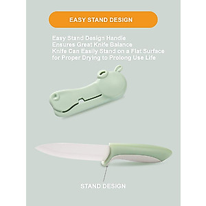 VSL VANSLENSON 2 Piece Kitchen Knife Set 4” Paring Knife with Sheath + Serrated Peeler Non Stick Ceramic Blade Stylish Hippo knife Pink Combo (Pink + Green Hippo)