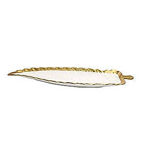 Porcelain Leaf Shaped Platter Dish with Gold Edge (WHITE)