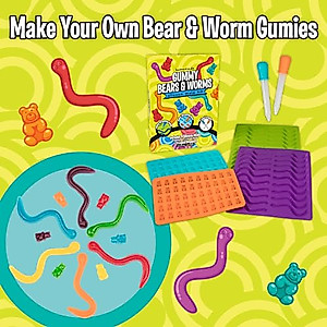 Gummy Bear & Worm Silicone Candy Molds, 4 Pack Set - Nonstick Trays with 2 Droppers for Chocolate, Ice Cubes, BPA-Free -Makes up to 62 Candies -Summer Camp Birthday Gift