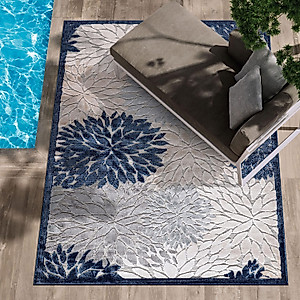 CAMILSON Indoor/Outdoor Rug Blue 5x7 Floral Exotic Tropical Area Rugs for Indoor and Outdoor patios, Easy-Cleaning Non-Shedding Living Room, Garden and Kitchen Washable Outside Carpet (5X 7)