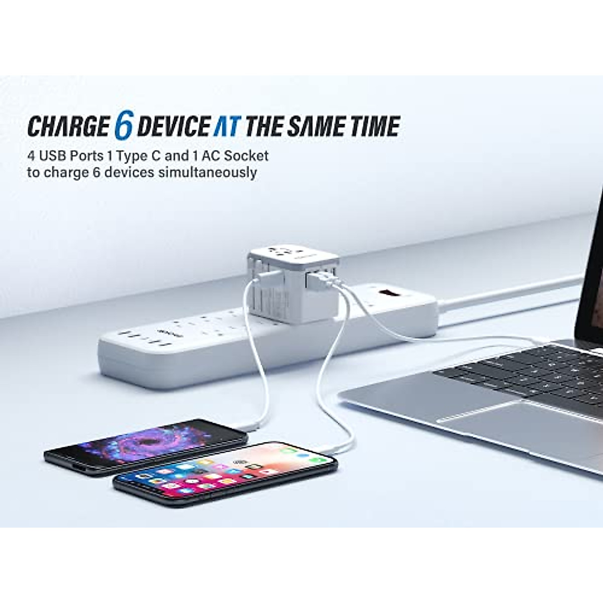 Universal Travel Power Adapter - EPICKA All in One Worldwide International Wall Charger AC Plug Adaptor with Smart Power USB for USA EU UK AUS Cell Phone Laptop (White)