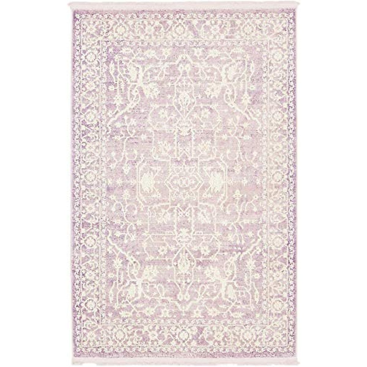 Unique Loom Traditional Classic Intricate Design Distressed Vintage Detail, Area Rug, 4 ft x 6 ft, Purple/Ivory