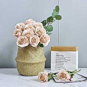Helera 12pcs Roses Artificial Flowers Fake Rose Blush Pink Silk Roses Pink Silk Flowers Rose with Long Stems for Wedding Home Party Centerpieces Decorations