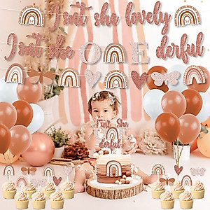 Boho Rainbow 1st Birthday Decorations,Boho First Party Decorations Isn't She Lovely and Isn't She Onederful Banner Cake Toppers and Balloons for Boho Theme Party First Birthday Girls