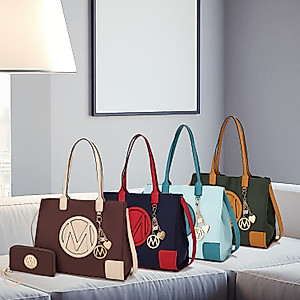 MKF Set Satchel Shoulder Bag for Women & Wristlet Wallet Purse – PU Leather Top Handle Tote Handbag Crossbody Strap