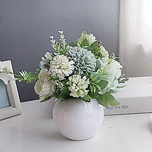 Decpro 2Pcs Artificial Peony Silk Hydrangeas Chrysanthemum Carnations Flower Bouquets for Wedding, Home Office Garden Decoration, Table Centerpieces, Floral Arrangements, Light Green