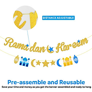 Ramadan Kareem Banner Gold Glitter | Happy Ramadan Banner Decorations | Ramadan Mubarak Party Decorations | Eid Mubarak Party Decorations