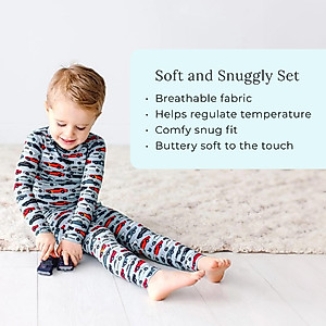 Posh Peanut Boys Pajamas - PJs for Kids Made of Soft Viscose from Bamboo, Long Sleeve Toddler PJs & Matching Boys Pajama Sets (12-18 Months) Sharks