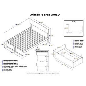 AFI Orlando Full Platform Bed with Flat Panel Footboard and Turbo Charger with Urban Bed Drawers in Walnut
