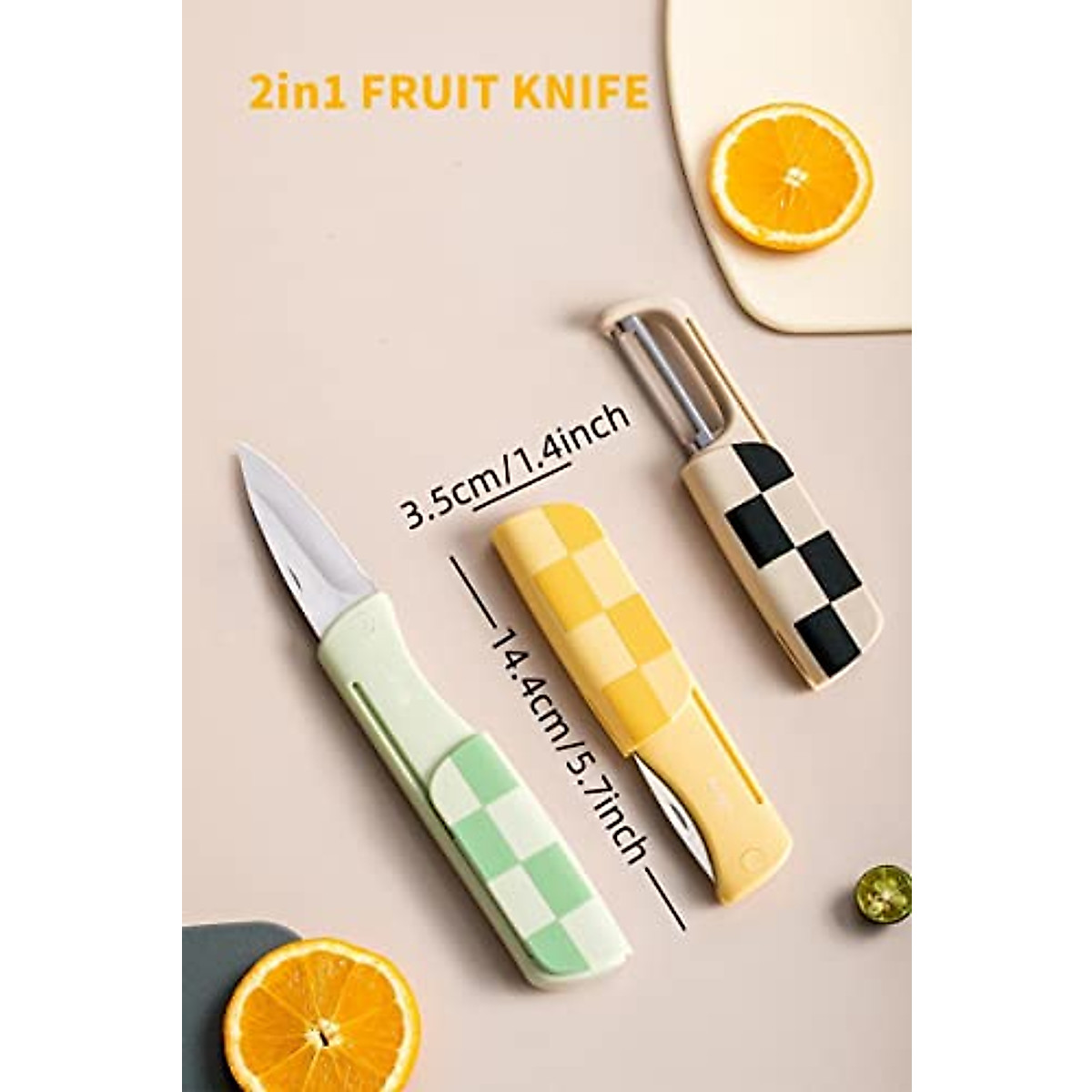 2 in 1 Stainless Steel Fruit Knife, Multifunctional Portable Peeling Fruit Knife, Creative Fruit and Vegetable Dual-Use Knife, with Ergonomic Non-Slip Handle & Sharp Blade (White)
