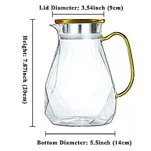 Jitejoe Glass Pitcher 61oz Large Carafe with Lid Easy Clean Heat Resistant Borosilicate Boiling Glassware Water Jug for Juice,Milk,Coffee,Ice Iced Tea,Lemonade,Cold or Hot Beverages (61oz Carafe)