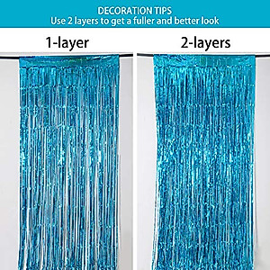 Foil Fringe Curtains Party Decorations - Melsan 3 Pack 3.2 x 8.2 ft Tinsel Curtain Party Photo Backdrop for Birthday Party Baby Shower or Graduation Decorations Teal