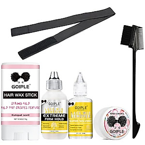 Wig Glue 1.28OZ, Waterproof Lace Front Wig Glue for Wigs with Tools and Hair Wax Stick (Wig Glue/Wig Glue Remover/Hair Wax Stick/Edge Control Wax/Elastic Band/Hair Dual Drush)