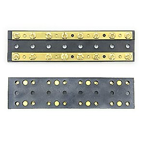 ZOOKOTO 8 Circuit Junction Block,32V DC 60A Dual Brass Bus Bar with Sixteen 8-32 Screw Terminals