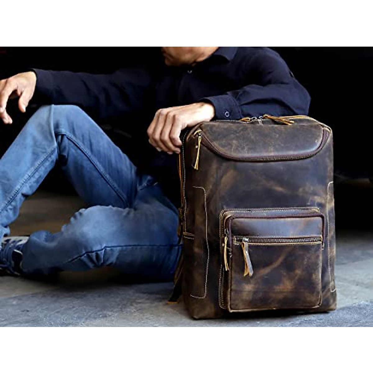 Vintage Leather Backpack For Men 16" Laptop Bag Large Capacity Business Travel Hiking Shoulder Daypacks Business Office Brown (Laptop Backpack 1)