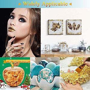 Gold Foil Flakes with Tweezers and Brush, 3 Bottles Imitation Gold Foil Flakes Metallic Leaf for Nail Art, Painting, Crafts and Resin Jewelry Making（Gold, Silver and Copper colors-3g））