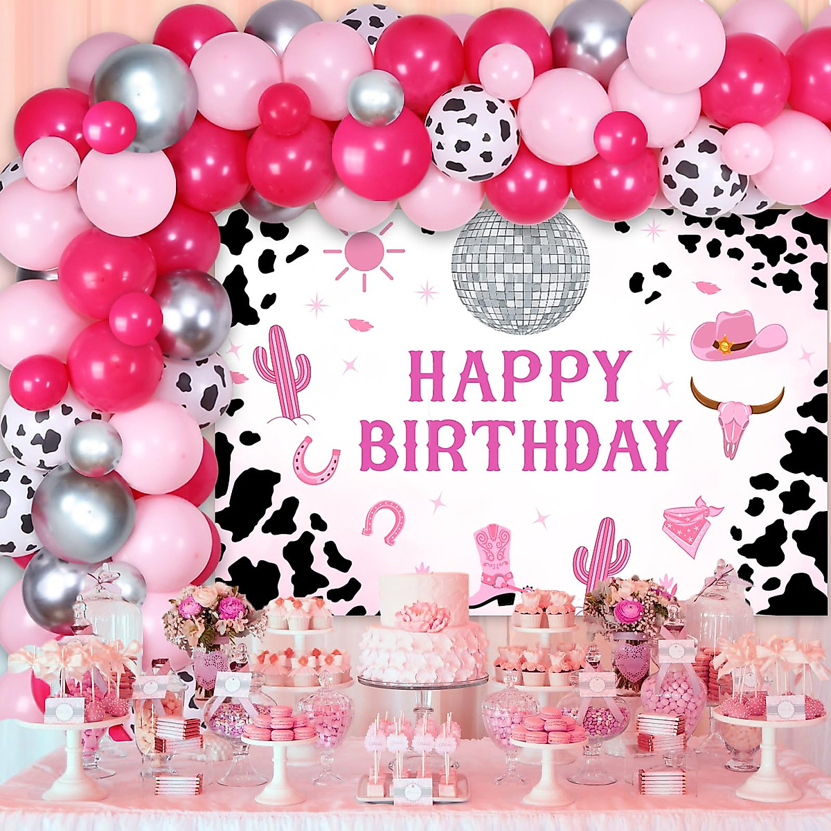 Space Cowgirl Birthday Party Decorations Balloons Garland Arch Kit - Western Cowgirl Nashville Bday Celebration Party Supplies Set - Disco Star Balloon Backdrop