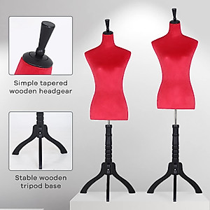 Mannequin Body Female Dress Form Mannequin Torso with Stand for Display 60"-67" Height Adjustable for Sewing Wooden Base, Fiberglass Body(Red)