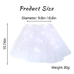 DRESBE Women's LED Skirt Light Up Star Tutus Glow Tulle Dance Skirts Party Rave Festival Halloween Clothes (White - White Light)