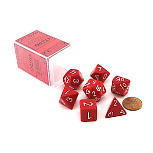 Chessex Polyhedral 7-Die Opaque Dice Set - Red with White