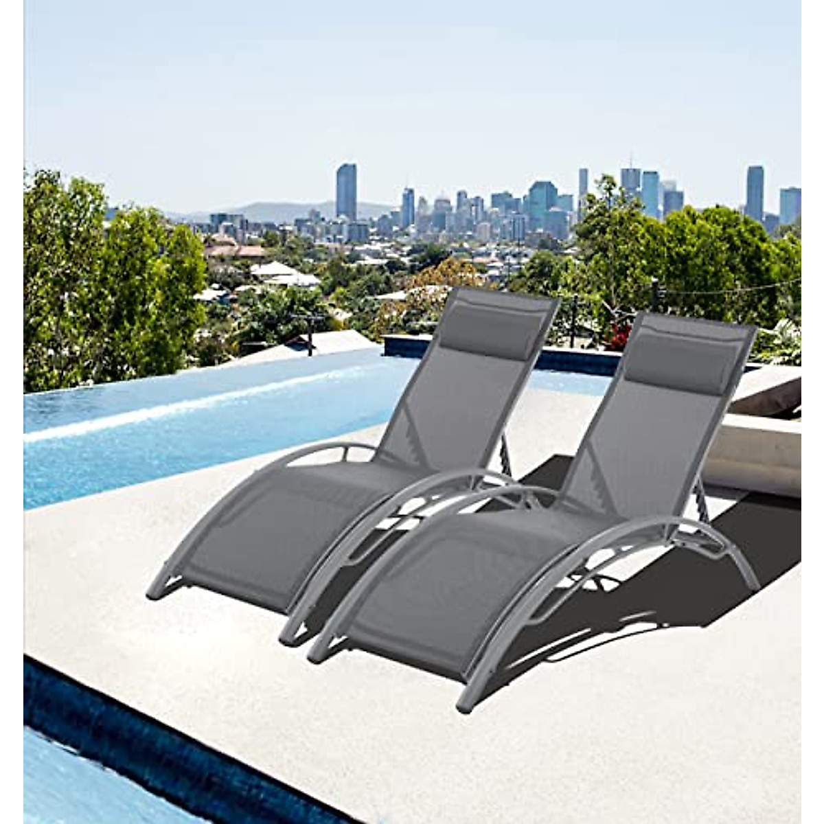 MOOWIND Patio Chaise Lounge Set Outdoor Lounge Chair Set Outside Lounger Recliner Chair Tanning Chairs for Pool Sunbathing Adjustable Beach Yard Lawn 2 PCs (Side Table not Included)