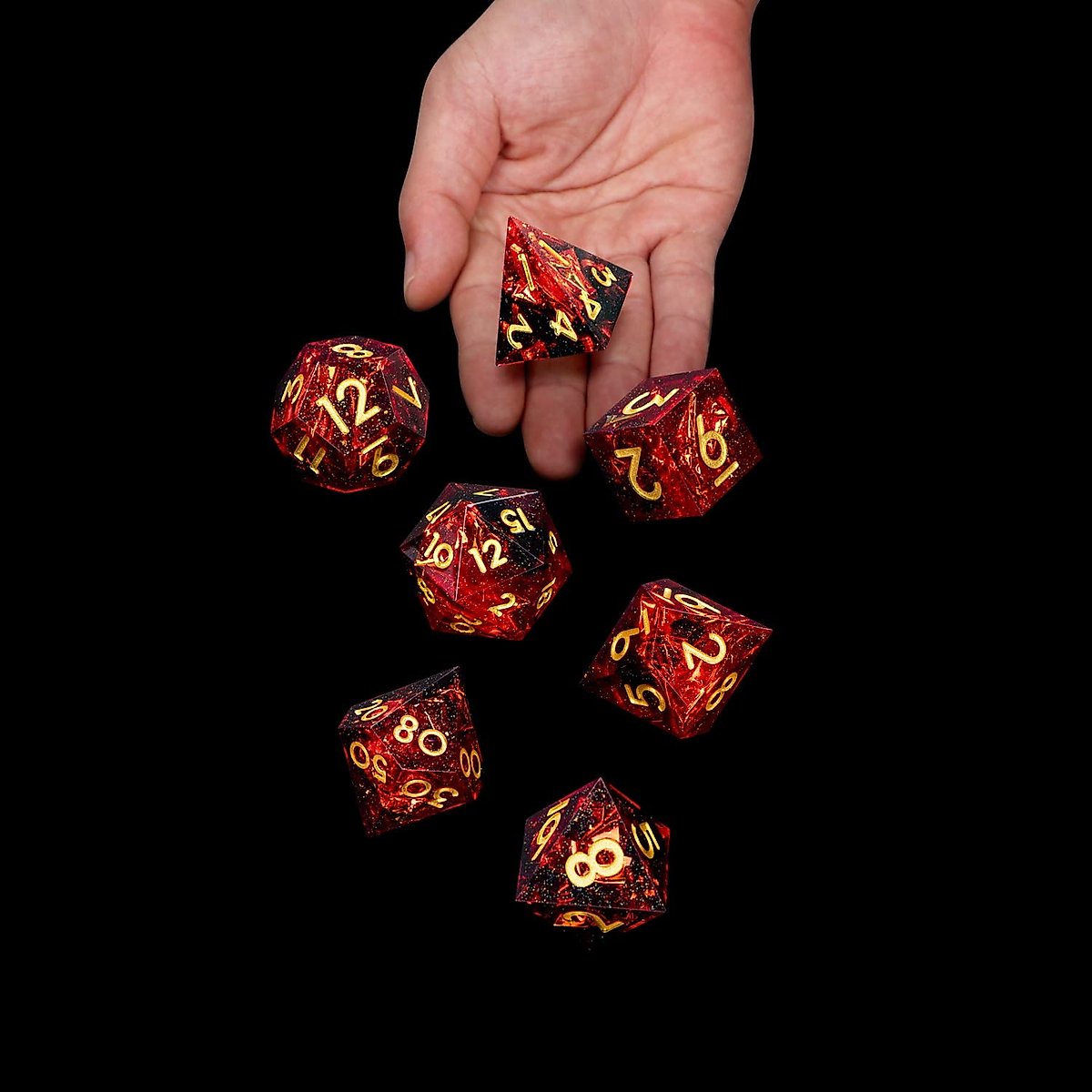 ARUOHHA DND Resin Dice Set Dungeons and Dragons Dice with Gift Box, D&D Dice Set, 7 Pcs Sharp Edge Dice Polyhedral Dice for Role Playing Game D and D Dice Inclusion Resin Dice D20 D12 D10 D8 D6 D4