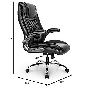 neo chair Office Chair Computer High Back Adjustable Flip-up Armrests Ergonomic Desk Chair Executive Diamond-Stitched PU Leather Swivel Task Chair with Armrests Lumbar Support (Black)