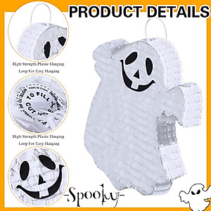 Halloween Ghost Piñata Spooky White Ghost Piñata with Stick and Blindfold Halloween Hanging Decoration Mexican Piñata for Kids Birthday Game Halloween Party Supplies