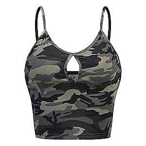 Aniywn Women's Short Crops Camisole Vest T-Shirt Sleeveless Ladies Camouflage Print Tank Tops Blouse