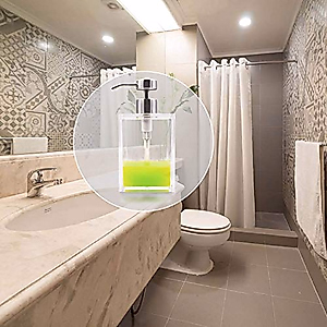 HONJAN Clear Acrylic Soap Dispenser, 13.5 oz Square Lucite Soap Dispenser with Pump (Brushed Nickel) Refillable Hand Soap Liquid Soap Dish Soap