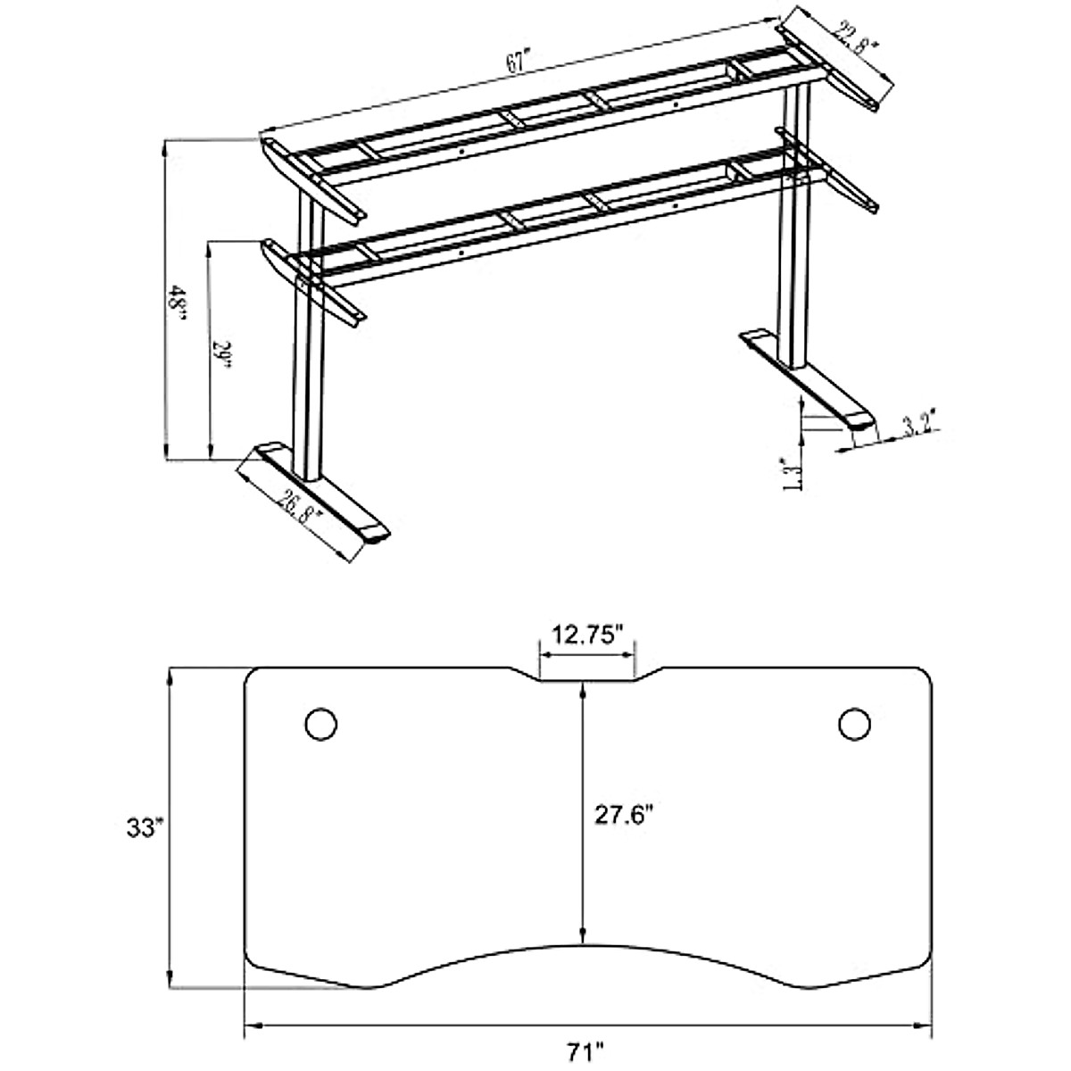 ApexDesk AX7133GRY Elite Pro Series Electric Height Adjustable Standing Desk (71", Grey Top/Black Frame)