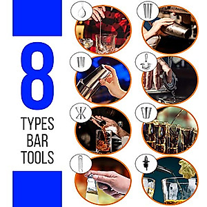 NutriChef Mixology Bartender Cocktail Shaker Set - 15 & 30 oz Stainless Steel Cocktail Bar Set Mix Drink Shaker Kit - Essentials Martini Making Kit Drink Mixing Starter Set - NCCS15PC (15 Piece Set)