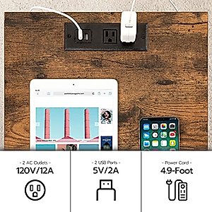 HOOBRO Nightstand, End Table with Charging Station and USB Ports, Side Table with Drawer and Storage Shelf, Bedside Table for Small Spaces and Bedroom, Rustic Brown BF401BZ01