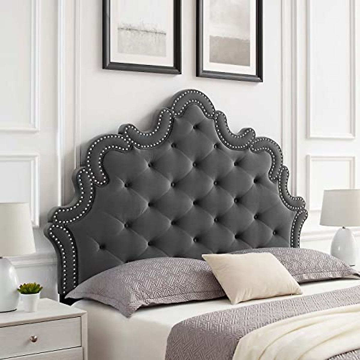 Modway Arabella Button-Tufted Performance Velvet Headboard, Full/Queen, Charcoal