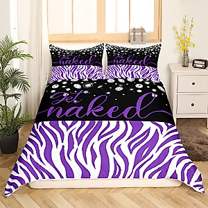 Feelyou Glitter Print (No Glitter) Diamond Bedding Set for Girls Pastel Zebra Comforter Cover Set Queen Size Get Naked Duvet Cover BedPurple Black White Bedspread Cover Bedding Collection 3Pcs