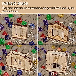 Dungeon Door & Portcullis Gate Miniatures (Set of 4) Wooden Laser Cut Open and Closed Fantasy Terrain 28mm Scale for Dungeons & Dragons, Pathfinder, D&D and Other Tabletop RPG