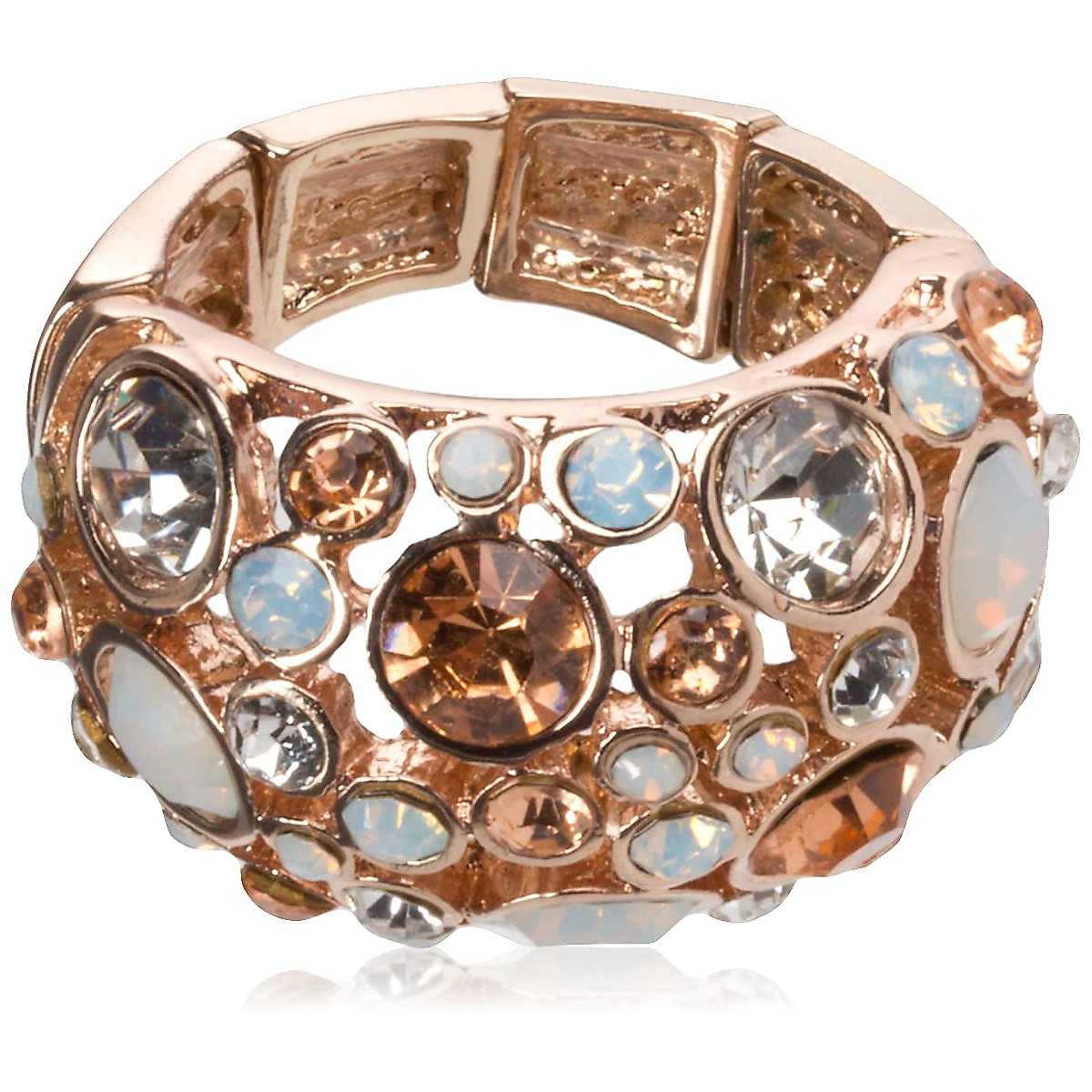 GUESS "Basic" Rose Gold Domed Multi-Stone Adjustable Ring, Size 7-9