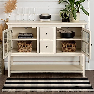 Walker Edison Charlotte Classic Glass Door Storage Buffet, 52 Inch, Antique White